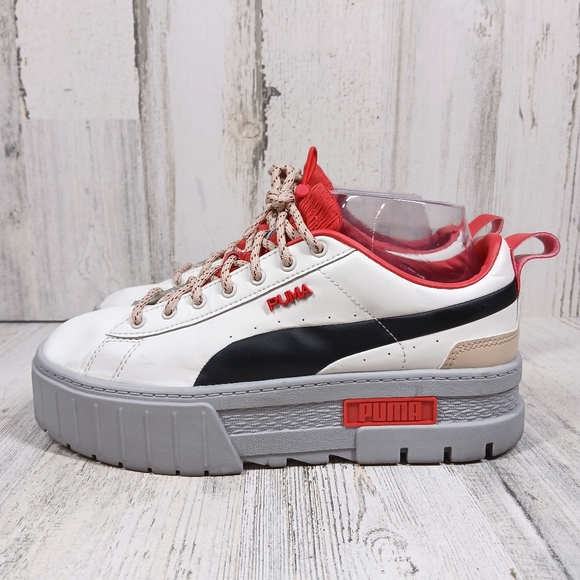 Puma | Shoes | Puma Mayze Stack White Red Black Platform Sneakers ...